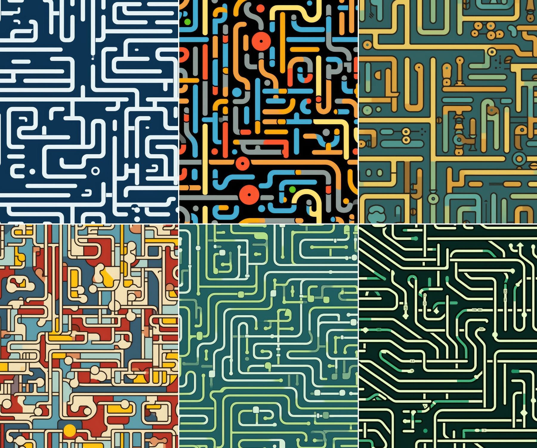 Abstract Circuit Maze Labyrinth Patterns Colorful Seamless Pack 1 - Etsy