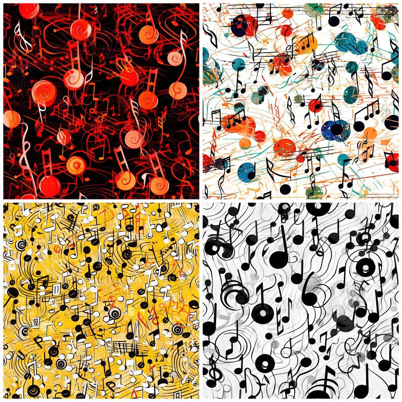 Musical Notes Theme Digital Art Design Background Paper Pack 30 Designs ...