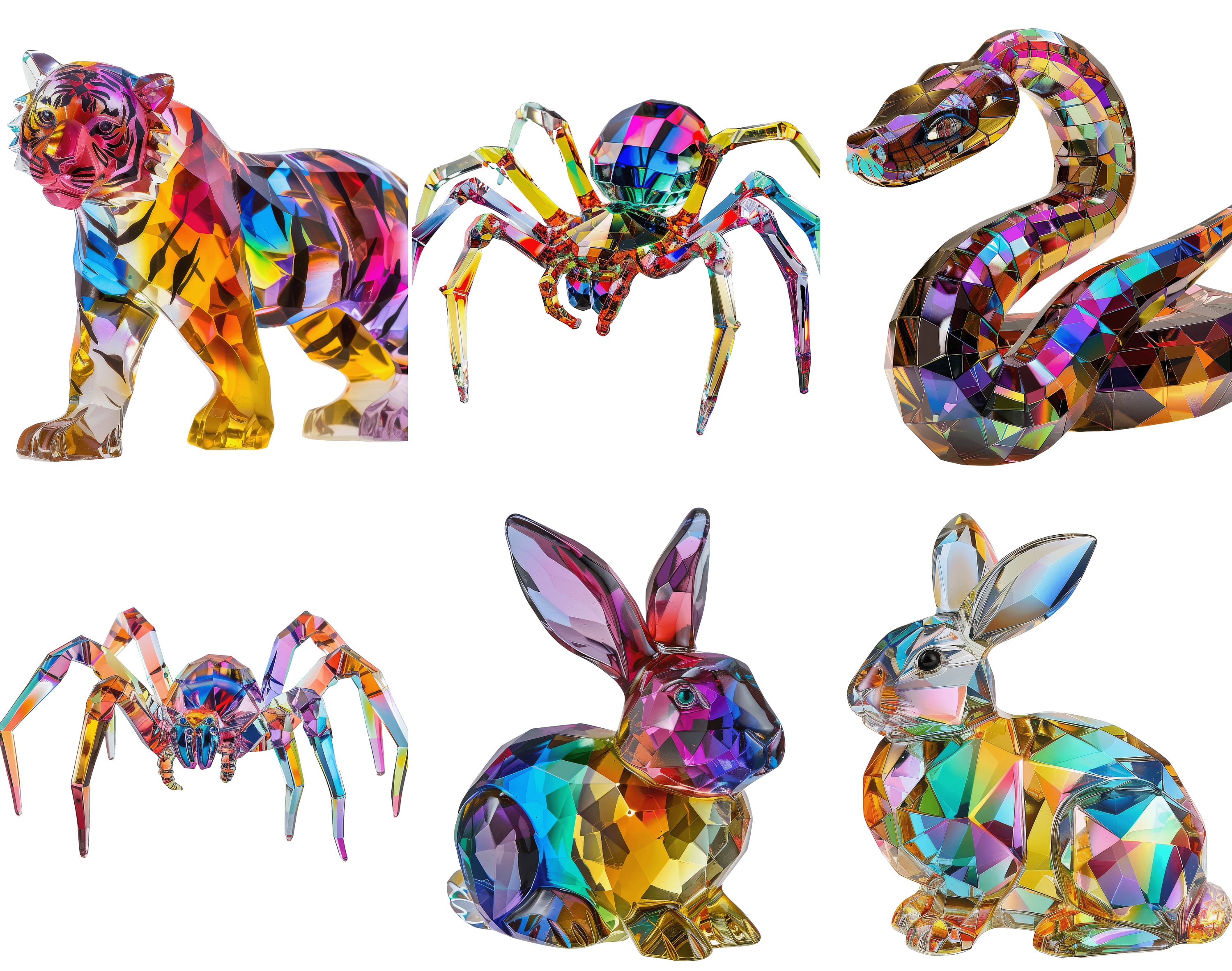 Crystal Glass Animals, Digital Download, PNG Files, Transparent ...