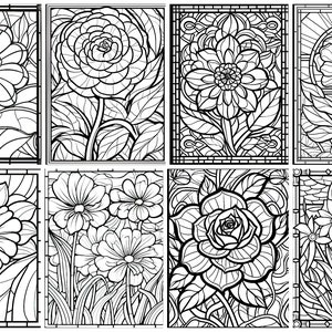 Stained Glass Coloring Pages Flower Theme - 40 Designs - Etsy