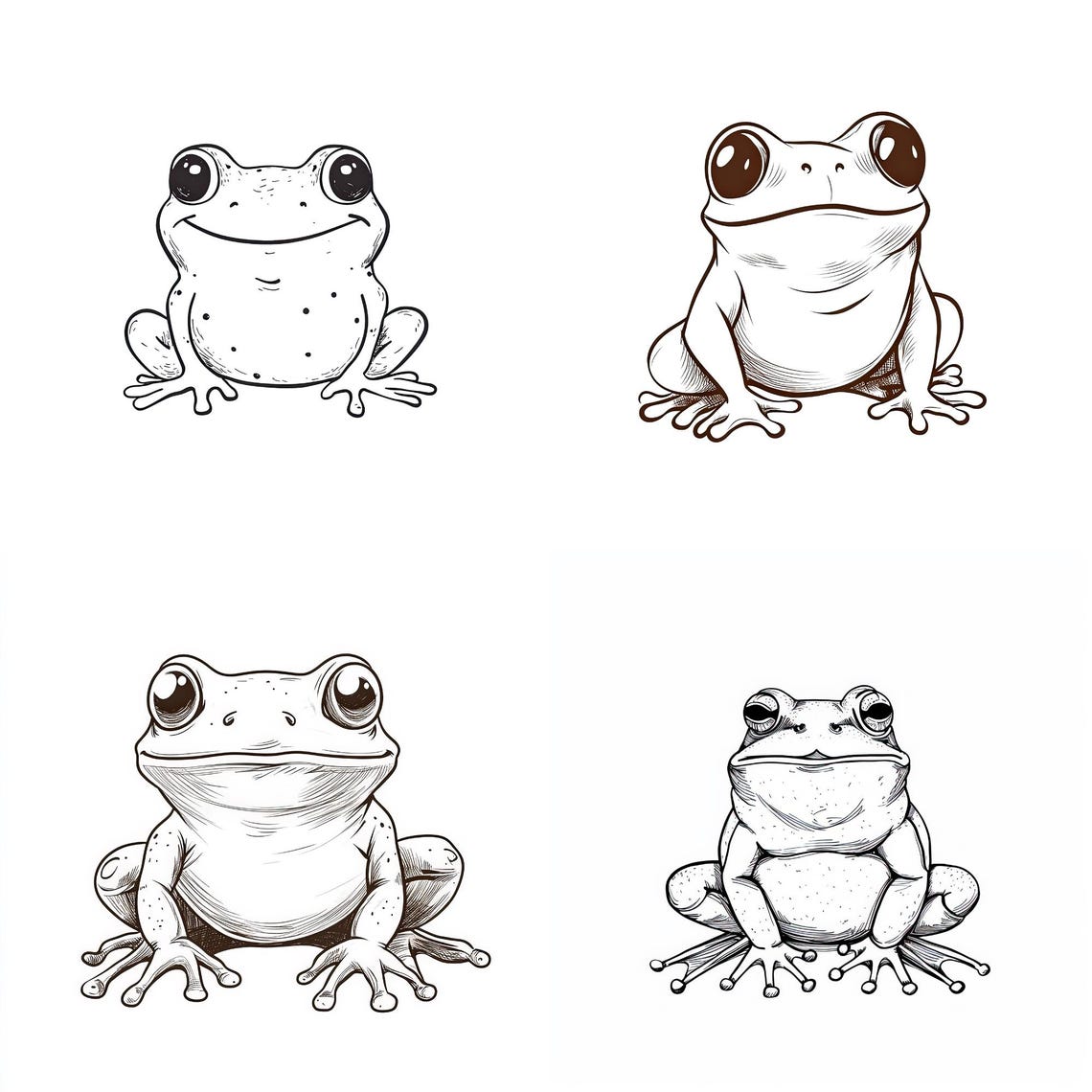 38 Frog Clipart PNG Bundle | Black & White Doodle Frogs | Hand-drawn ...