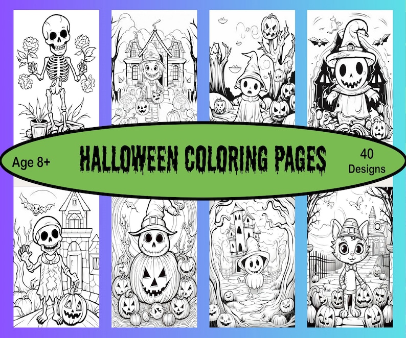 Halloween Kids Coloring Pages - 40 Designs - Etsy