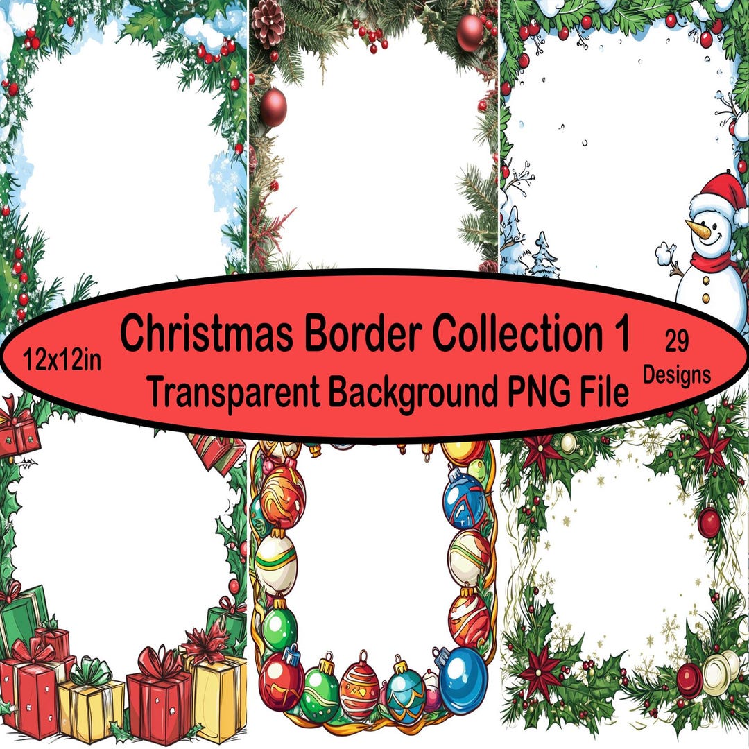 Festive Christmas Border Bundle - 29 Transparent PNG Files - Instant ...