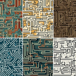 Abstract Circuit Maze Labyrinth Patterns Colorful Seamless Pack 2 - Etsy
