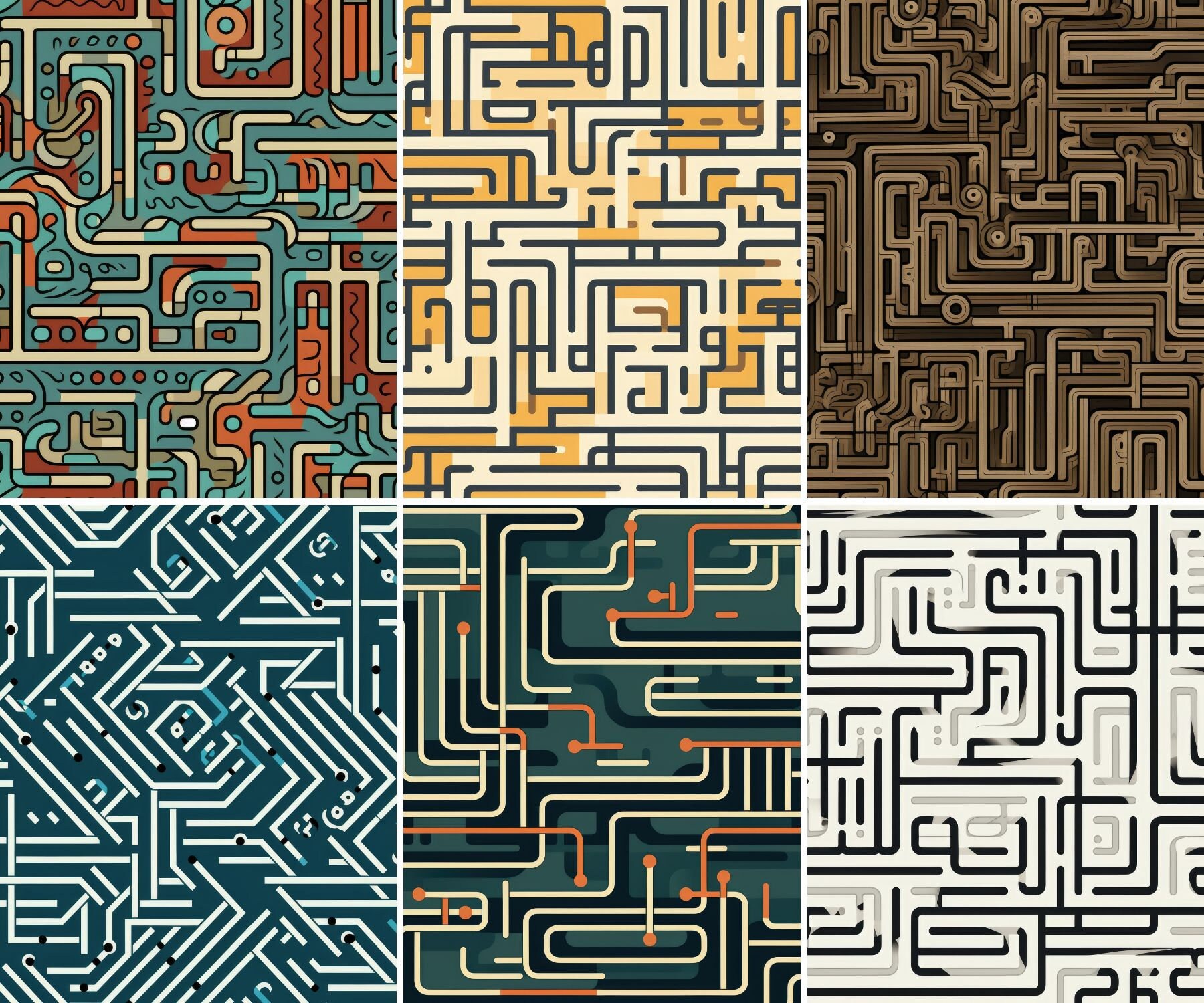 Abstract Circuit Maze Labyrinth Patterns Colorful Seamless Pack 2 - Etsy