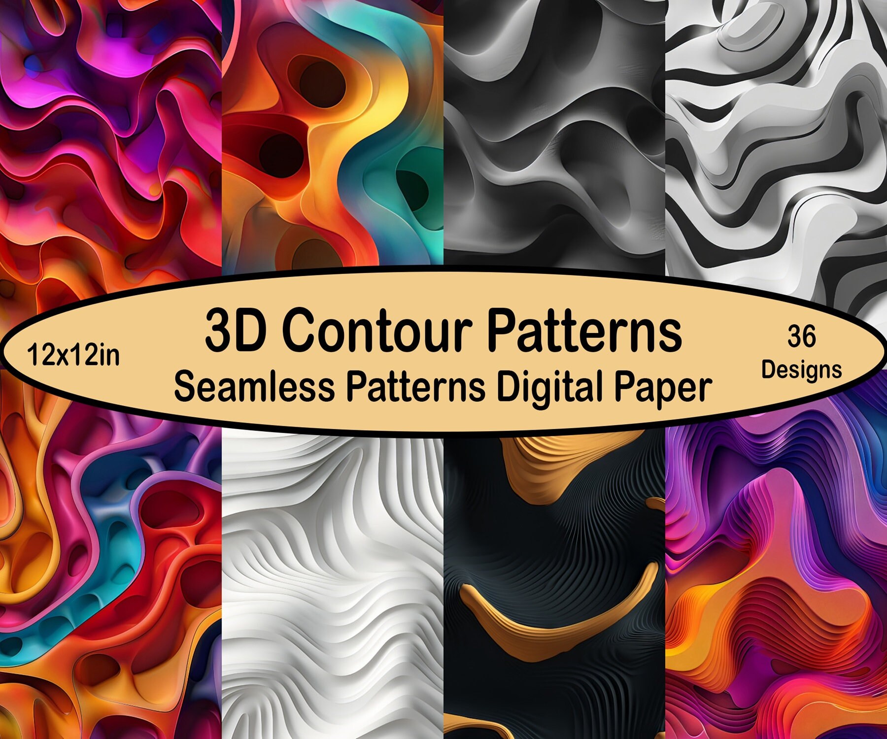 3D Seamless Digital Paper Contours - 3d Background, Swirl Clip Art ...