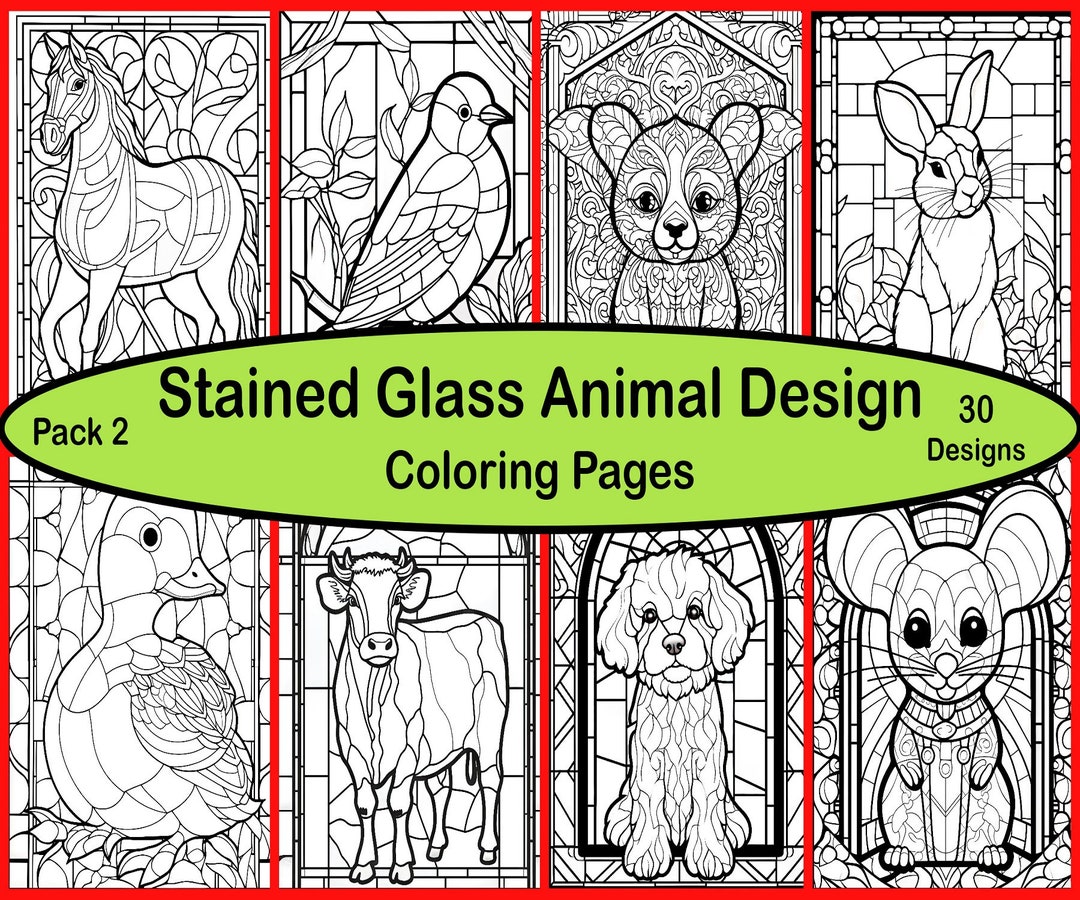 Stained Glass Coloring Pages Animal Theme - 30 Designs Pack2 - Etsy