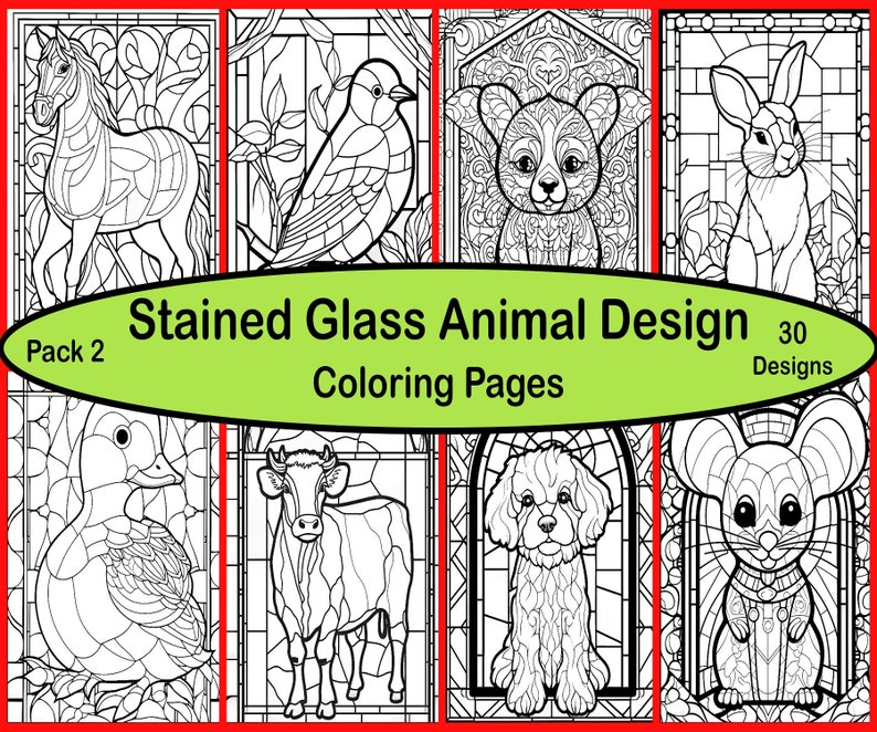Stained Glass Coloring Pages Animal Theme - 30 Designs Pack2 - Etsy