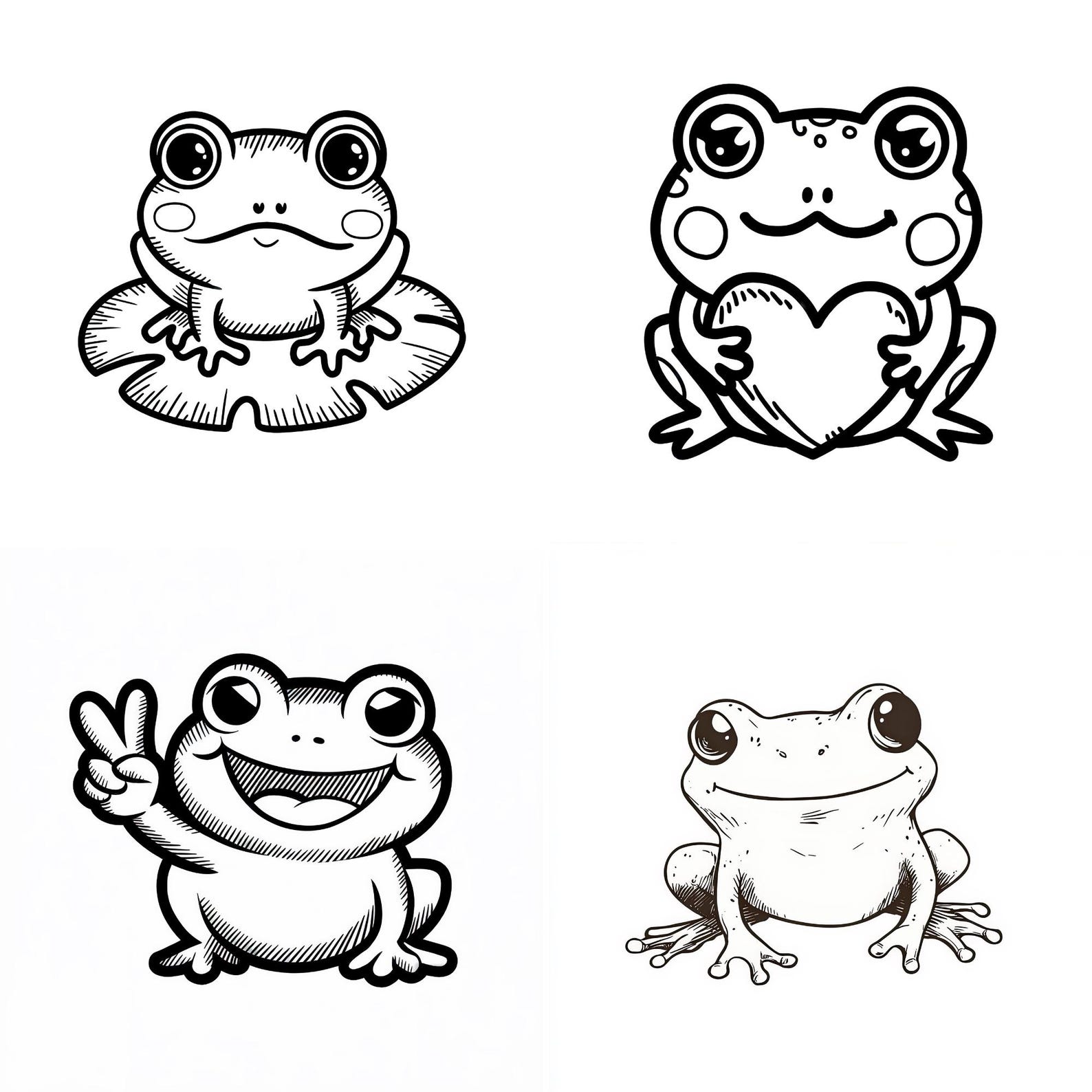 38 Frog Clipart PNG Bundle | Black & White Doodle Frogs | Hand-drawn ...