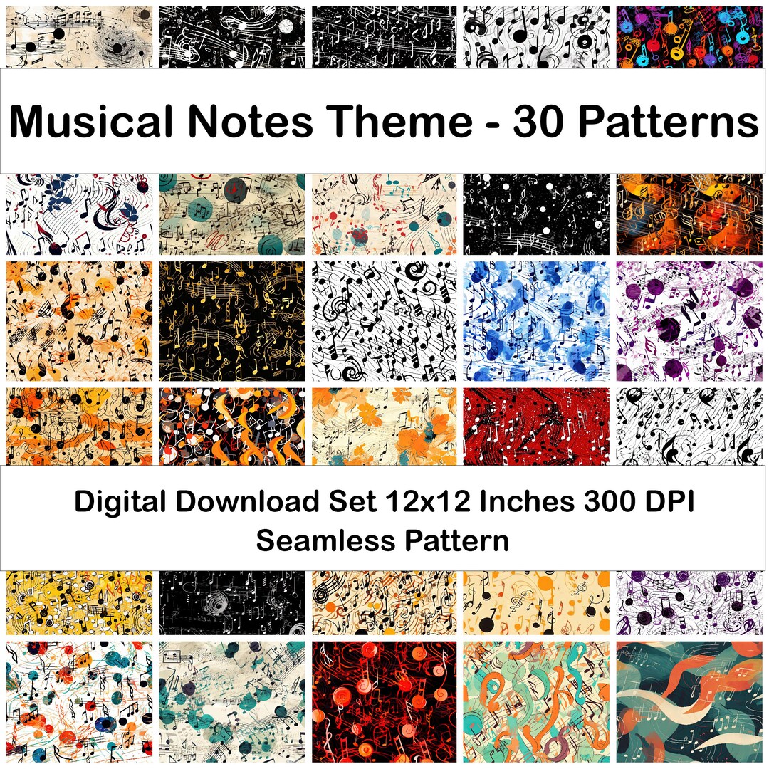 Musical Notes Theme Digital Art Design Background Paper Pack - Etsy