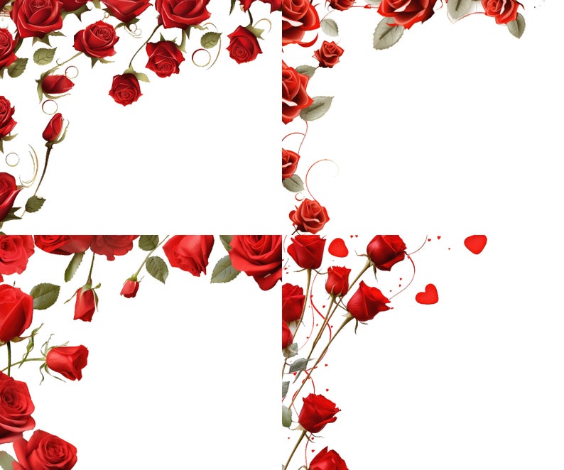 Red Rose Valentine Theme Border Frame. Transparent Background. 10 PNG ...