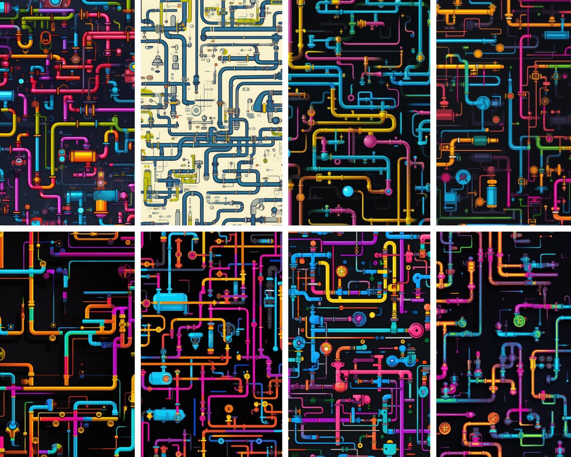 Plumbing Pipes and Valves Patterns Pipe Maze Steampunk Seamless ...