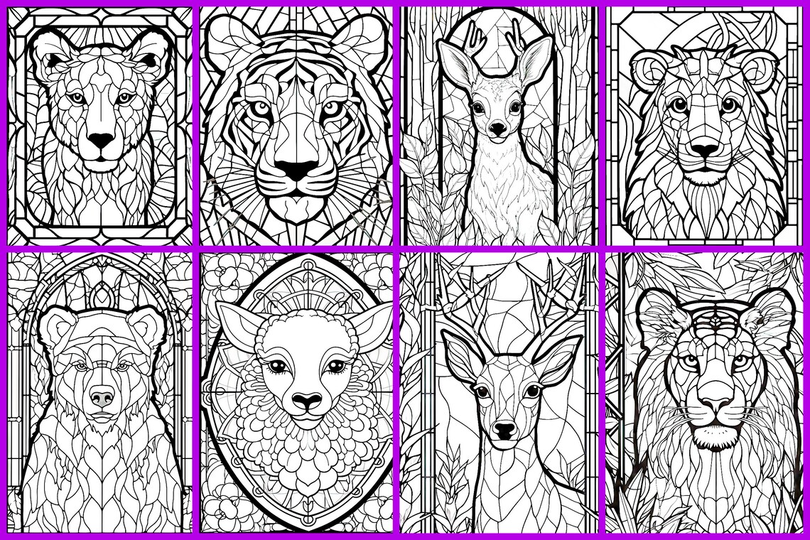 Stained Glass Coloring Pages Animal Theme - 30 Designs Pack1 - Etsy