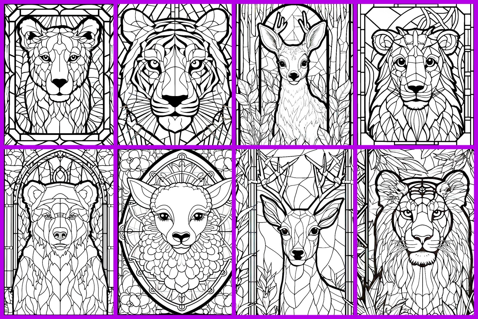 Stained Glass Coloring Pages Animal Theme - 30 Designs Pack1 - Etsy