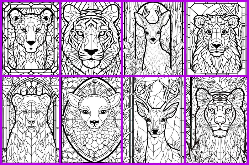 Stained Glass Coloring Pages Animal Theme - 30 Designs Pack1 - Etsy