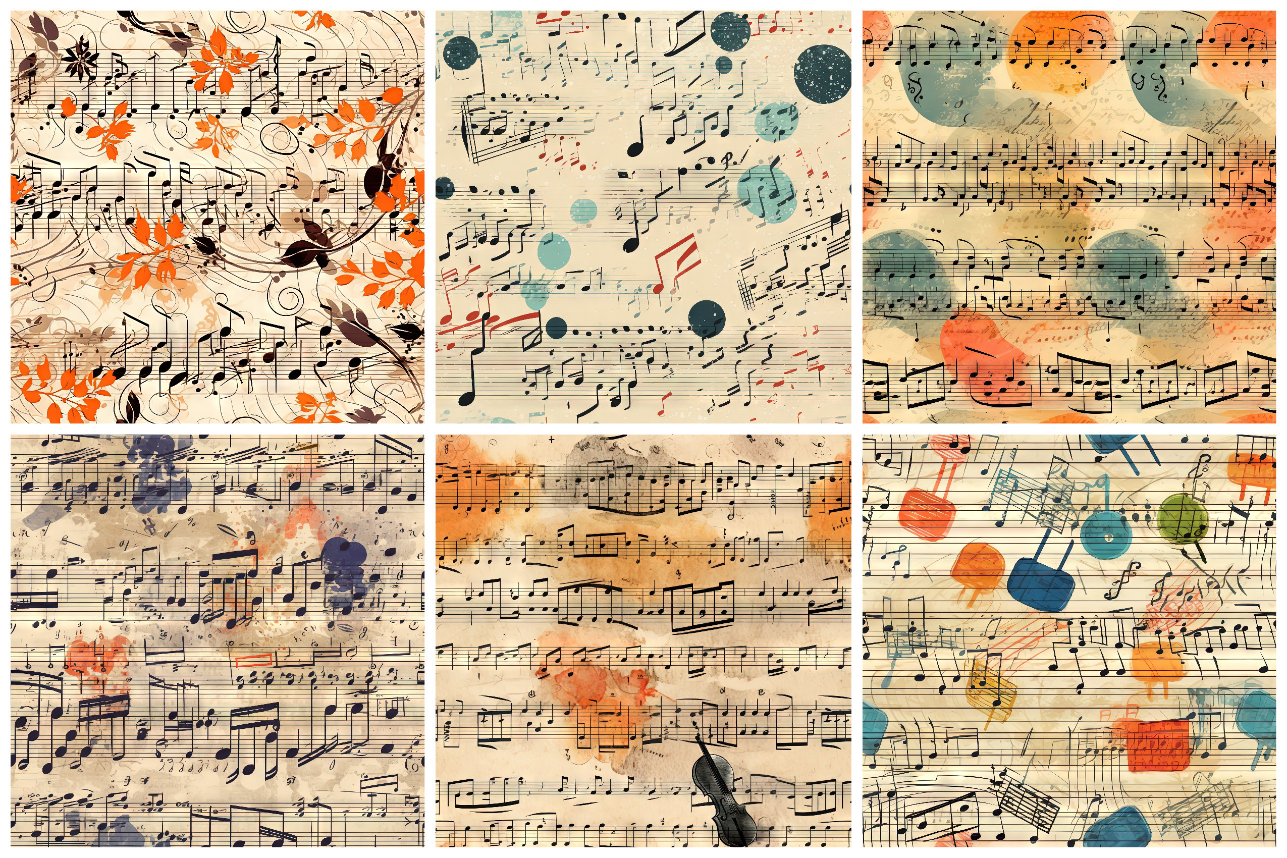 Musical Sheet Music Theme Digital Art Design Background Paper Pack - 26 ...