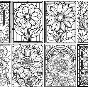 Stained Glass Coloring Pages Flower Theme - 40 Designs - Etsy
