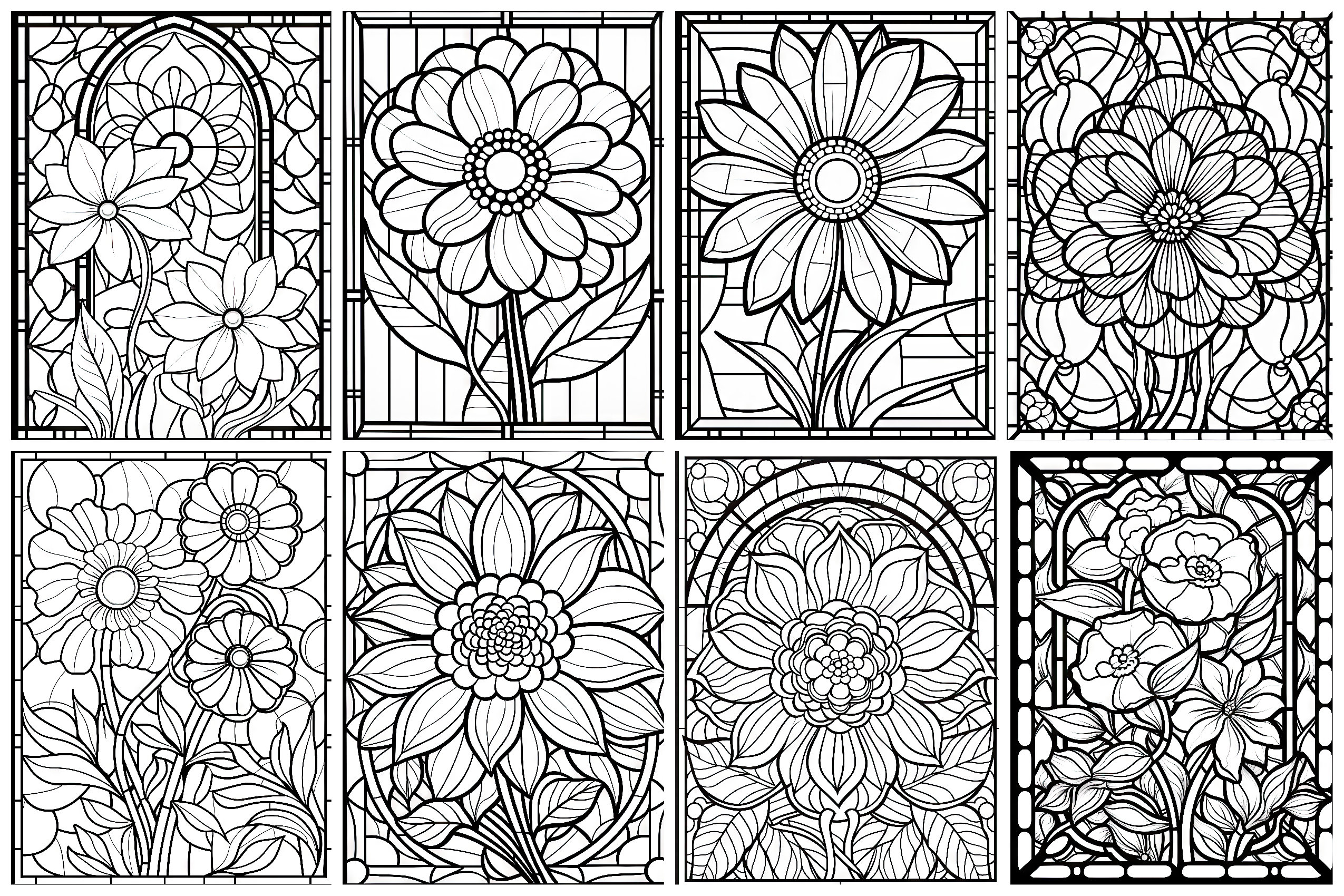 Stained Glass Coloring Pages Flower Theme - 40 Designs - Etsy