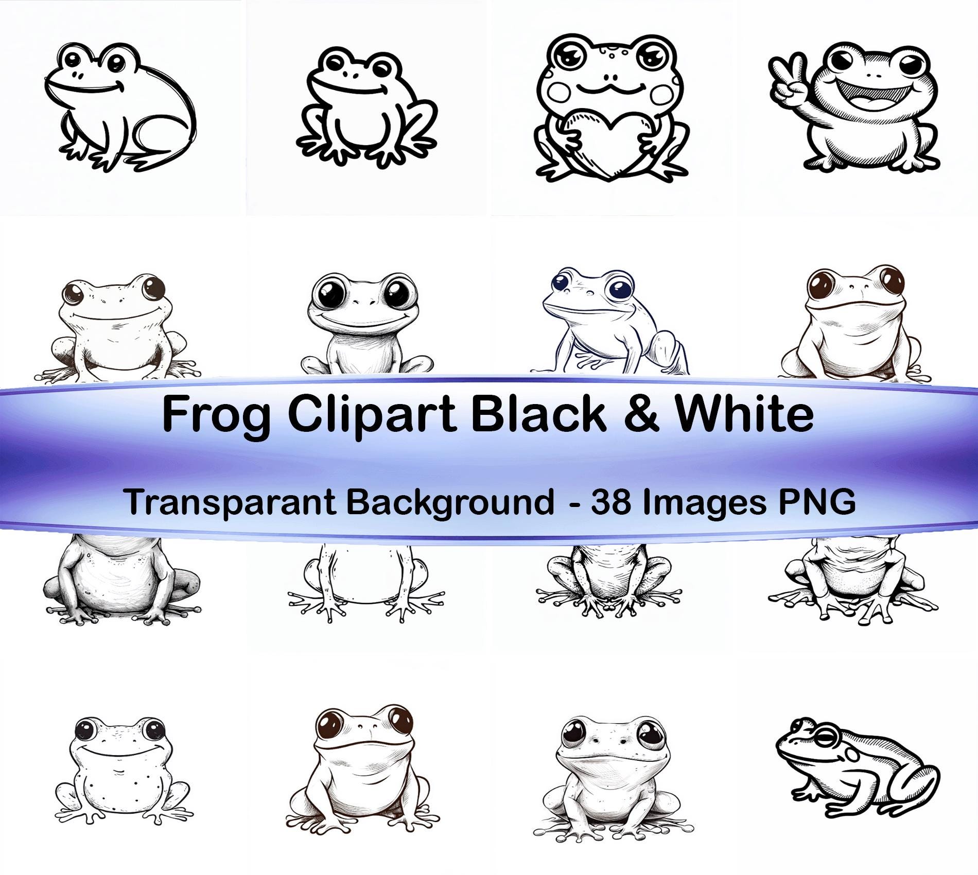 38 Frog Clipart PNG Bundle | Black & White Doodle Frogs | Hand-drawn ...