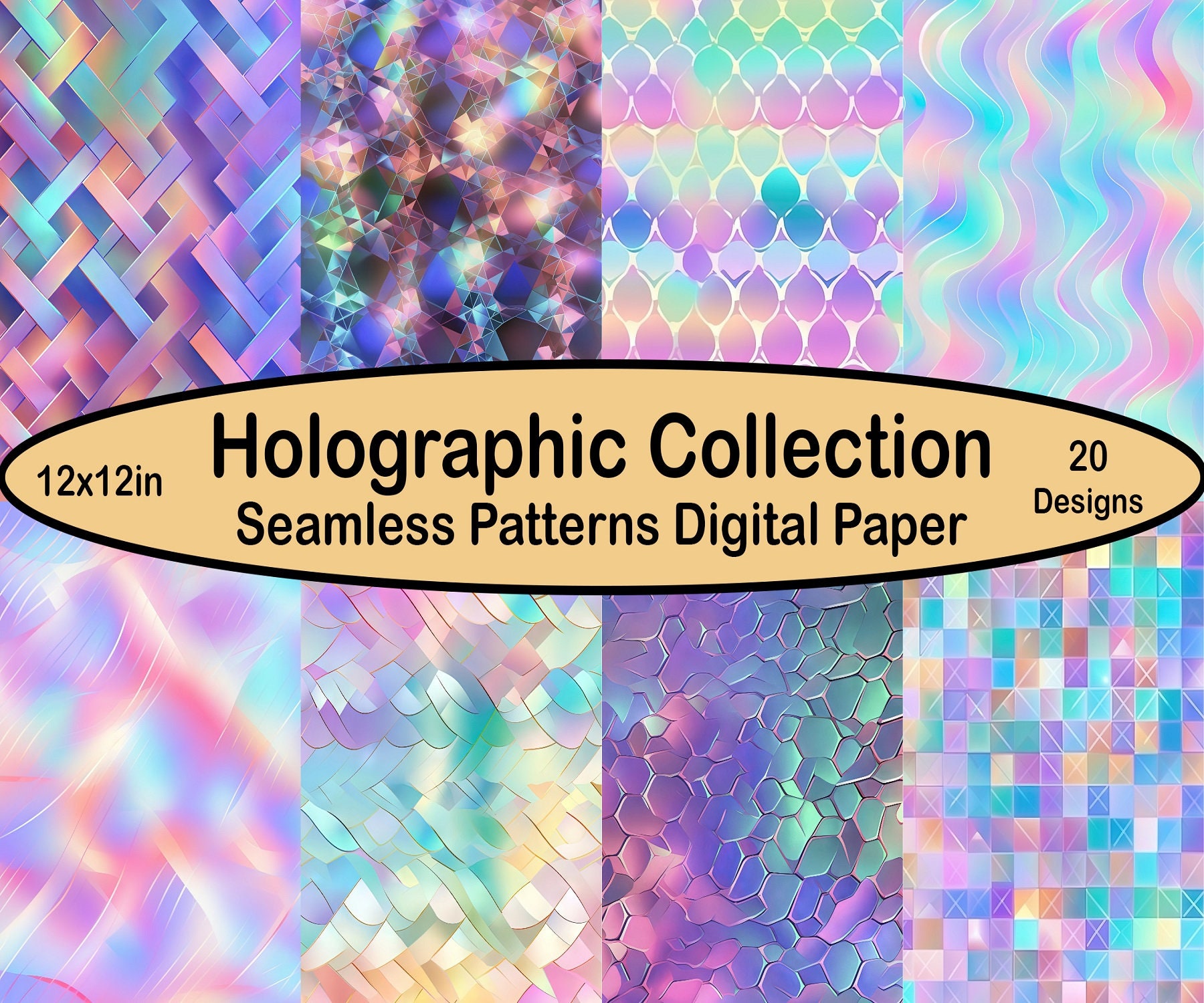 Holographic Theme Illustrations, 20 Patterns, Seamless - Etsy