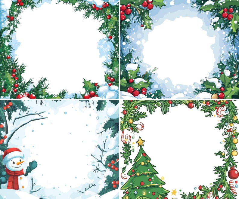 Festive Christmas Border Bundle - 29 Transparent PNG Files - Instant ...