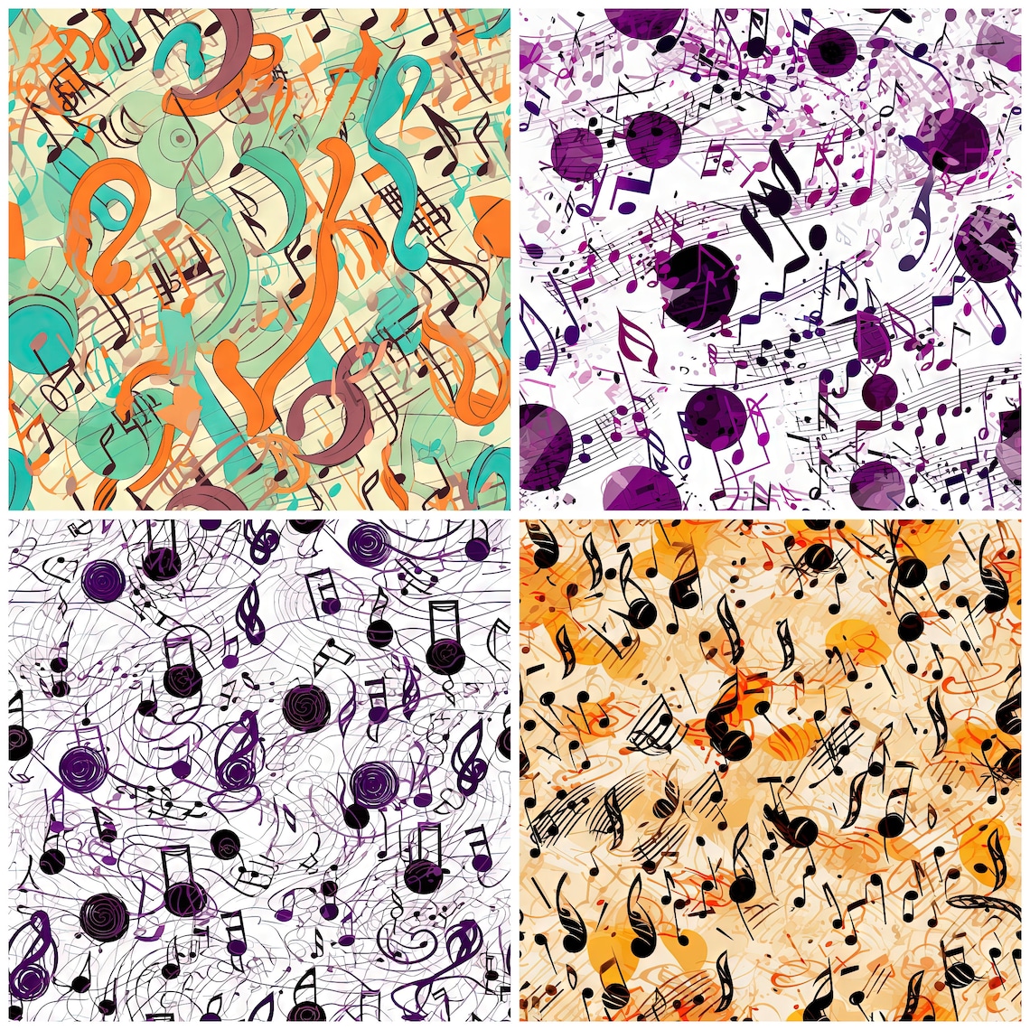 Musical Notes Theme Digital Art Design Background Paper Pack 30 Designs ...