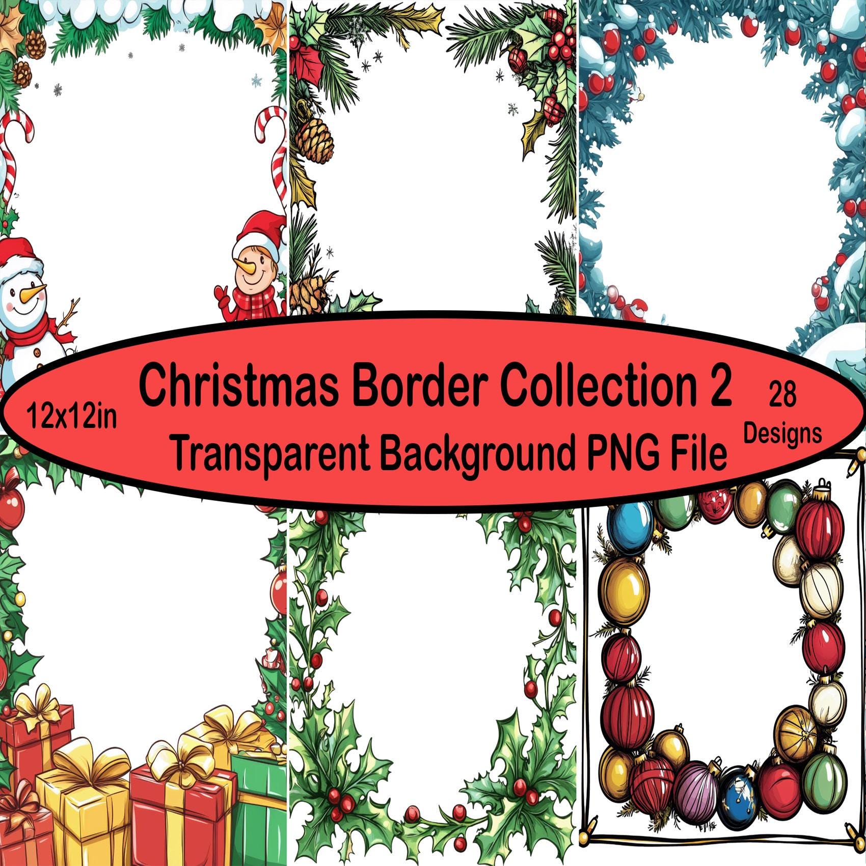 Festive Christmas Border Bundle - 28 Transparent PNG Files - Instant ...