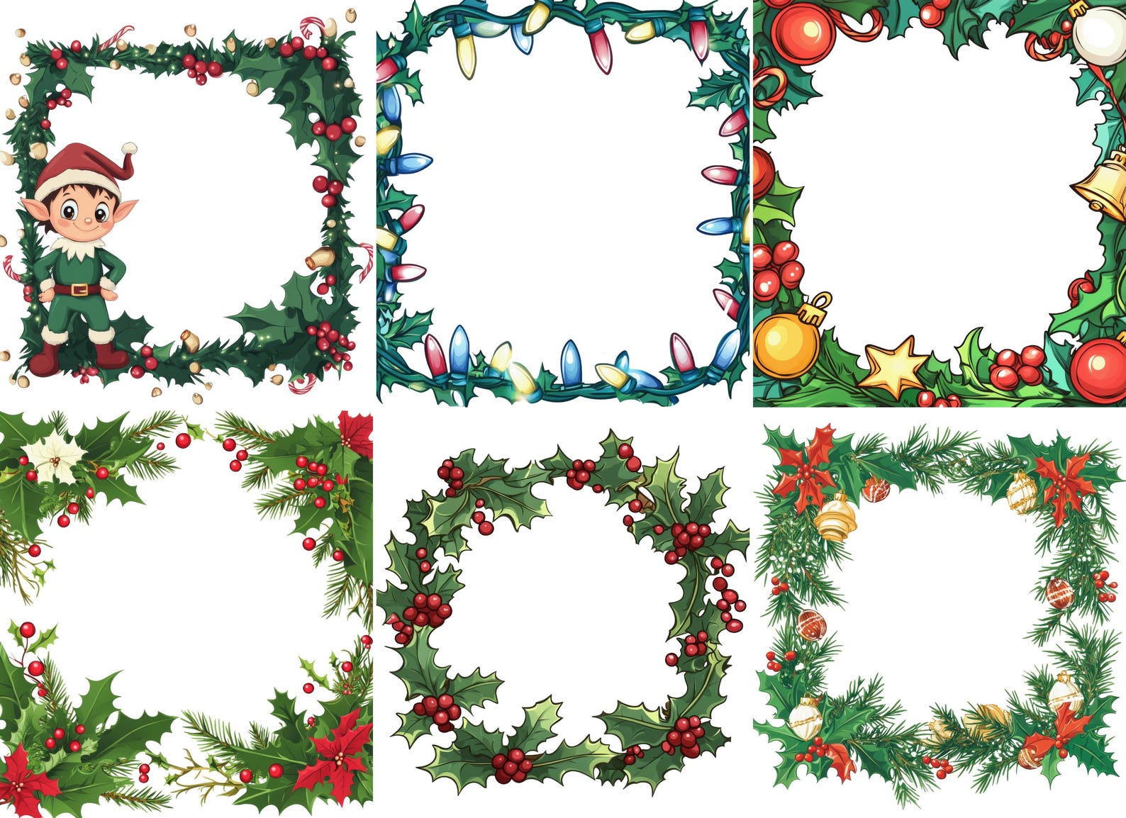 Festive Christmas Border Bundle - 29 Transparent PNG Files - Instant ...