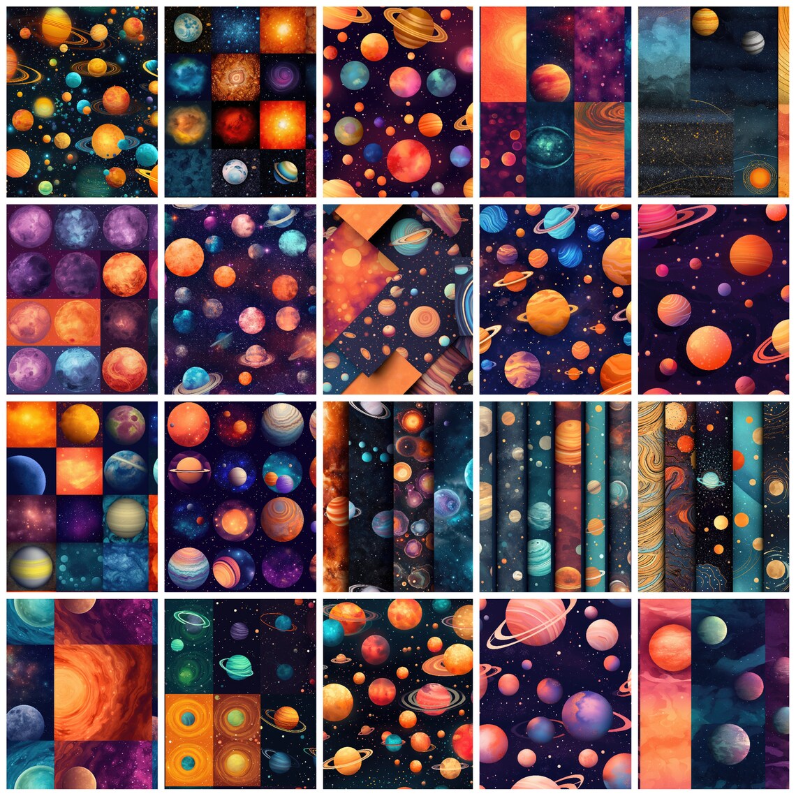 Space Theme Backgrounds, Illustration 20 Patterns, Seamless - Etsy