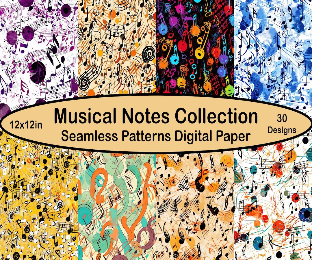 Music Notes Theme Digital Art Design Background Paper Pack - 30 Designs ...