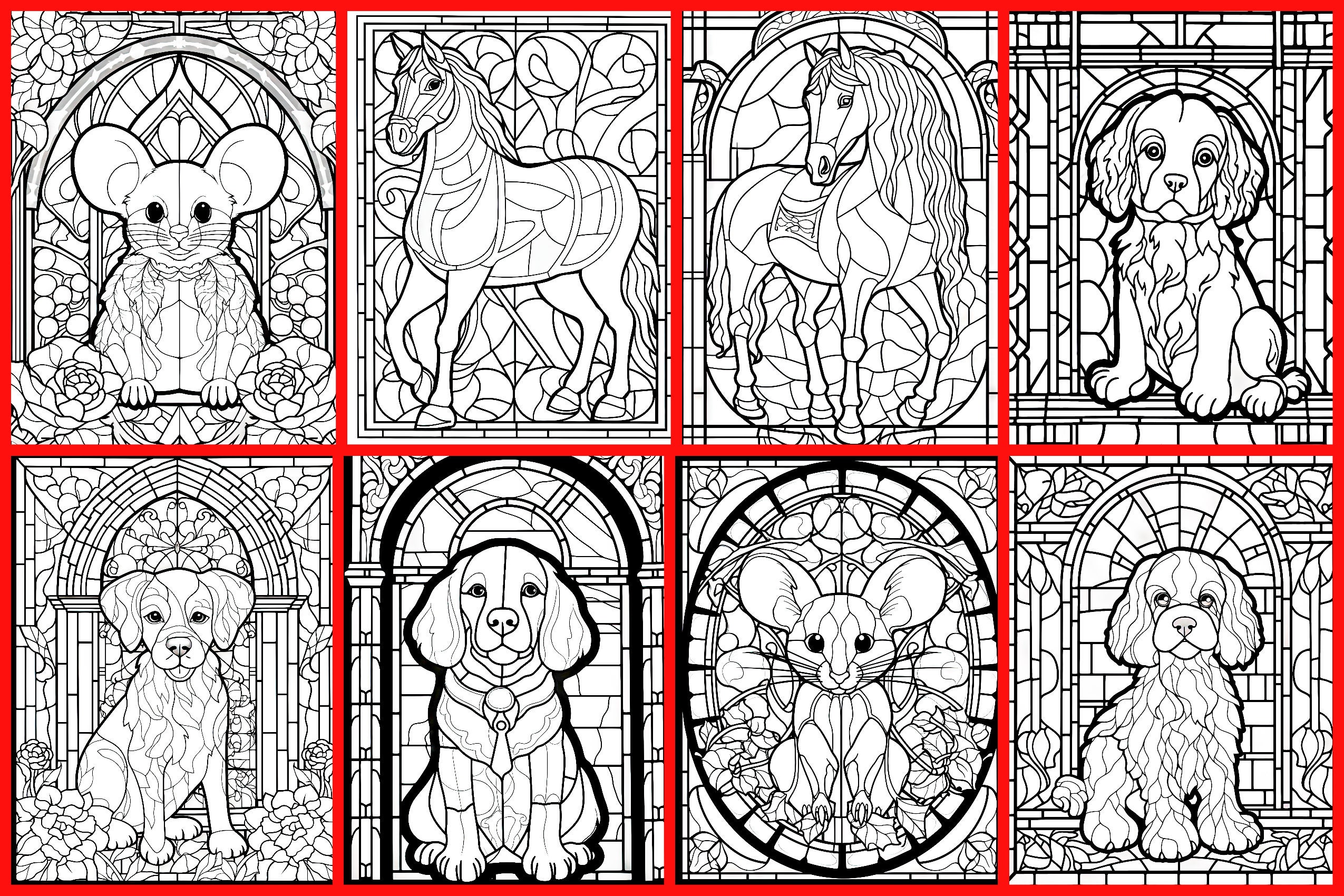 Stained Glass Coloring Pages Animal Theme - 30 Designs Pack2 - Etsy
