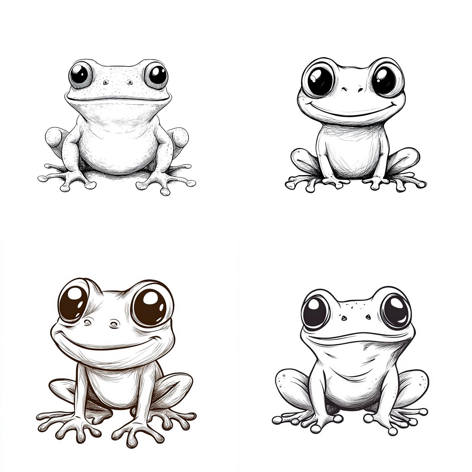 38 Frog Clipart PNG Bundle | Black & White Doodle Frogs | Hand-drawn ...