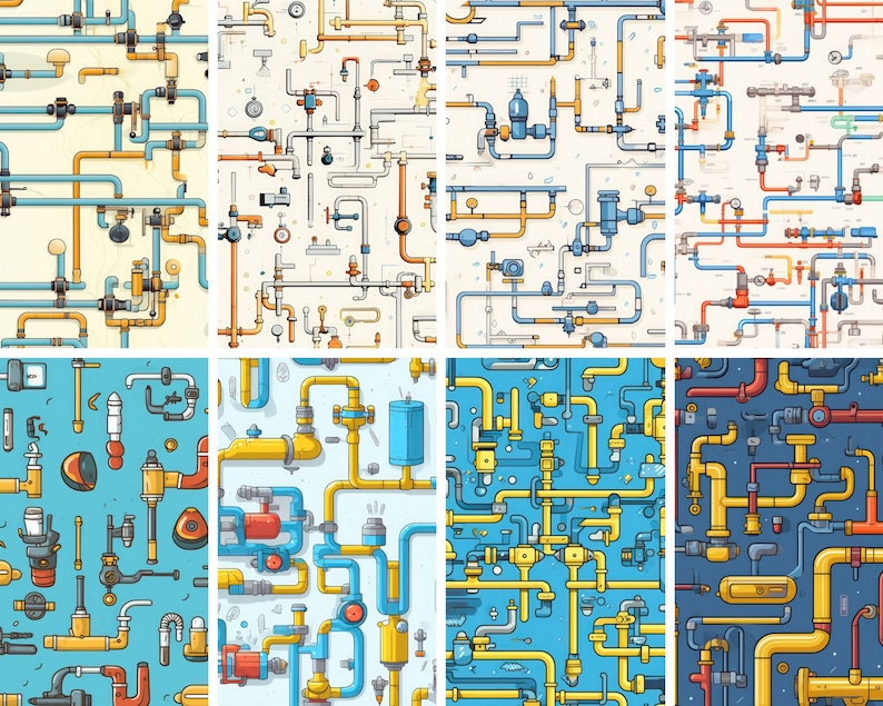 Plumbing Pipes and Valves Patterns Pipe Maze Steampunk Seamless ...