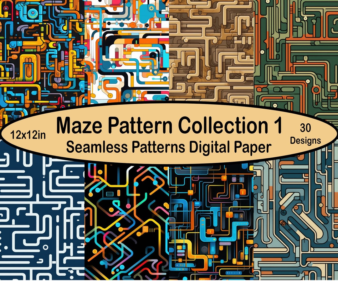 Abstract Circuit Maze Labyrinth Patterns Colorful Seamless Pack 1 - Etsy