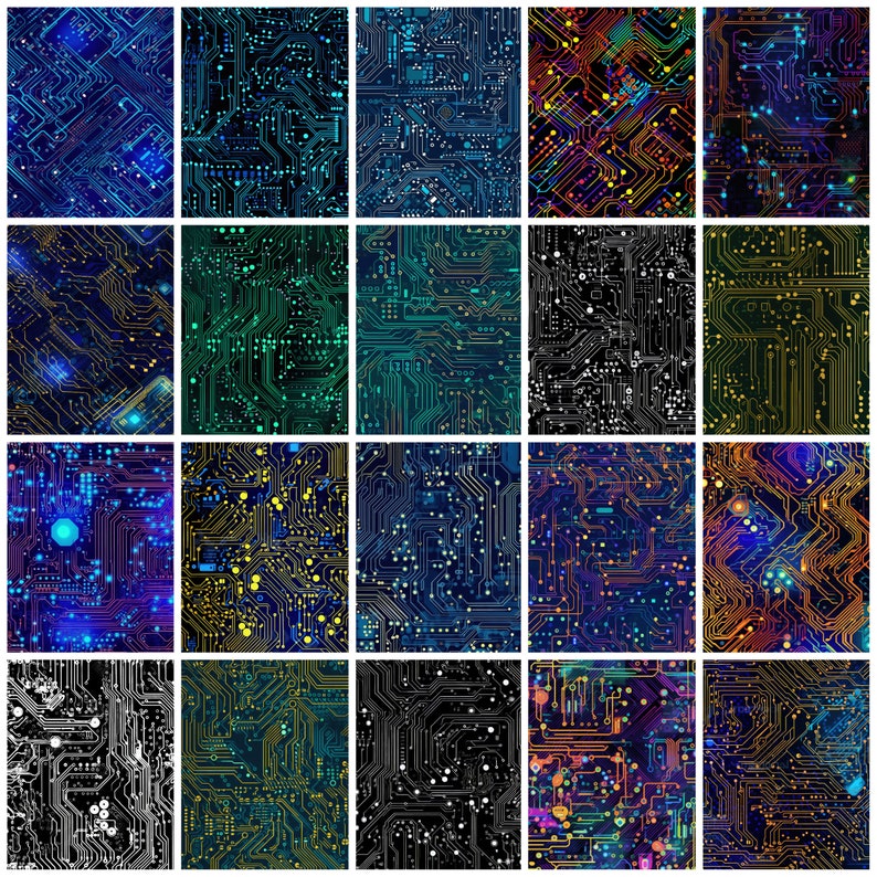 Circuit Board Inspired Theme Illustrations, 20 Patterns, Seamless - Etsy