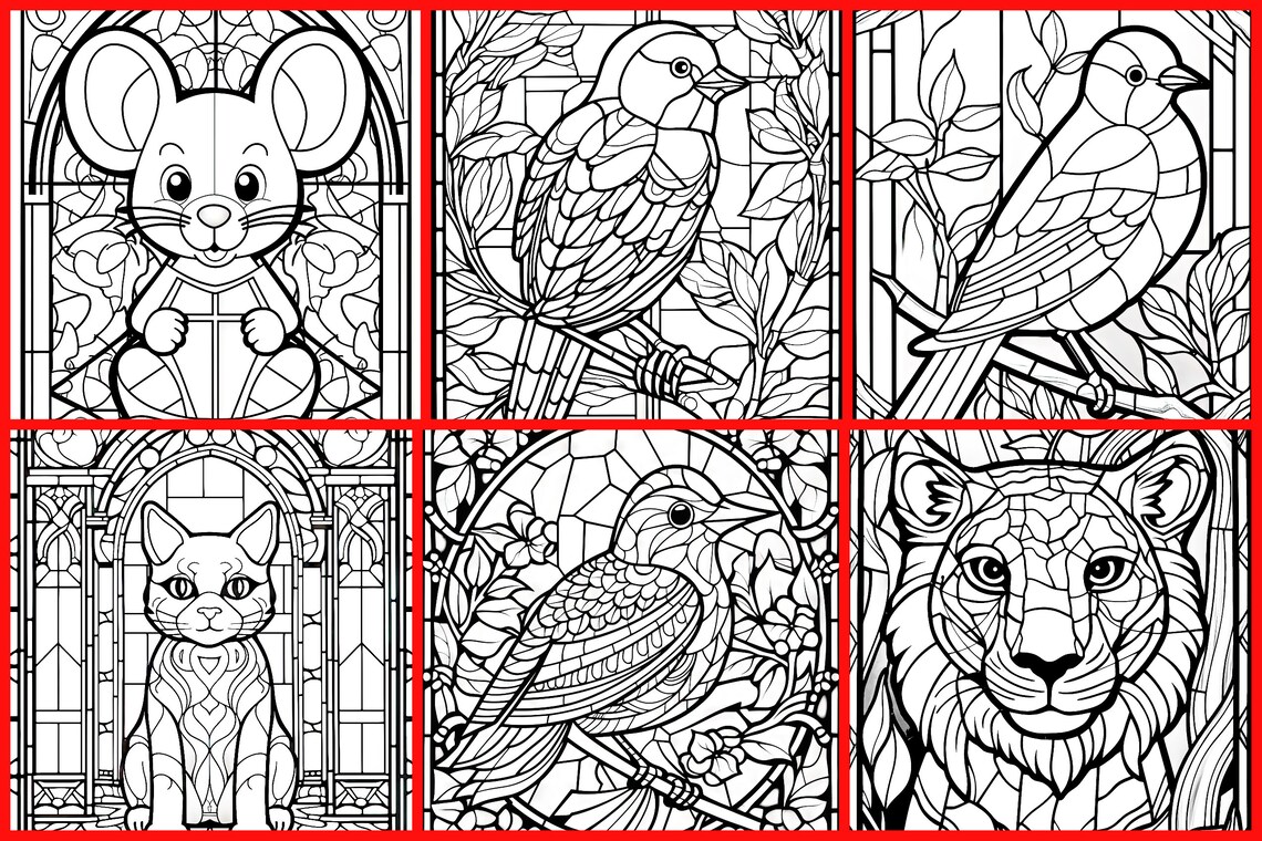 Stained Glass Coloring Pages Animal Theme - 30 Designs Pack2 - Etsy