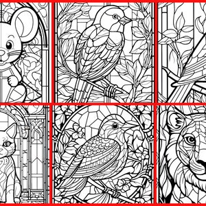 Stained Glass Coloring Pages Animal Theme - 30 Designs Pack2 - Etsy