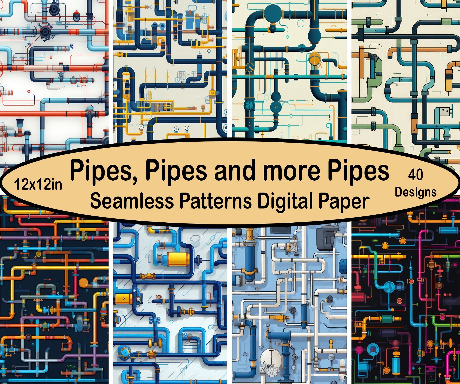 Plumbing Pipes and Valves Patterns Pipe Maze Steampunk Seamless ...