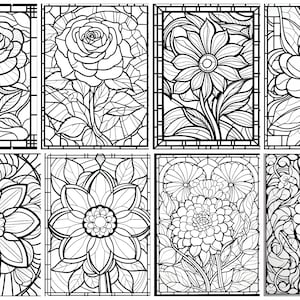 Stained Glass Coloring Pages Flower Theme - 40 Designs - Etsy