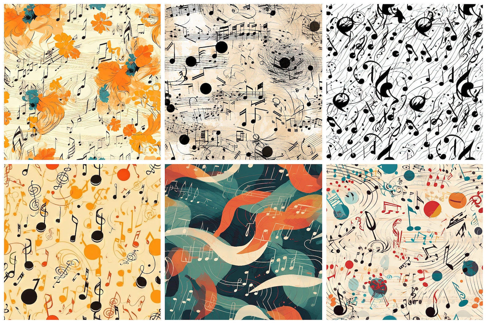Music Notes Theme Digital Art Design Background Paper Pack - 30 Designs ...