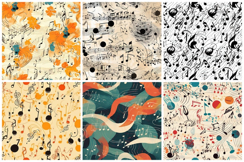 Musical Notes Theme Digital Art Design Background Paper Pack 30 Designs ...
