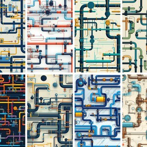 Plumbing Pipes and Valves Patterns Pipe Maze Steampunk Seamless ...