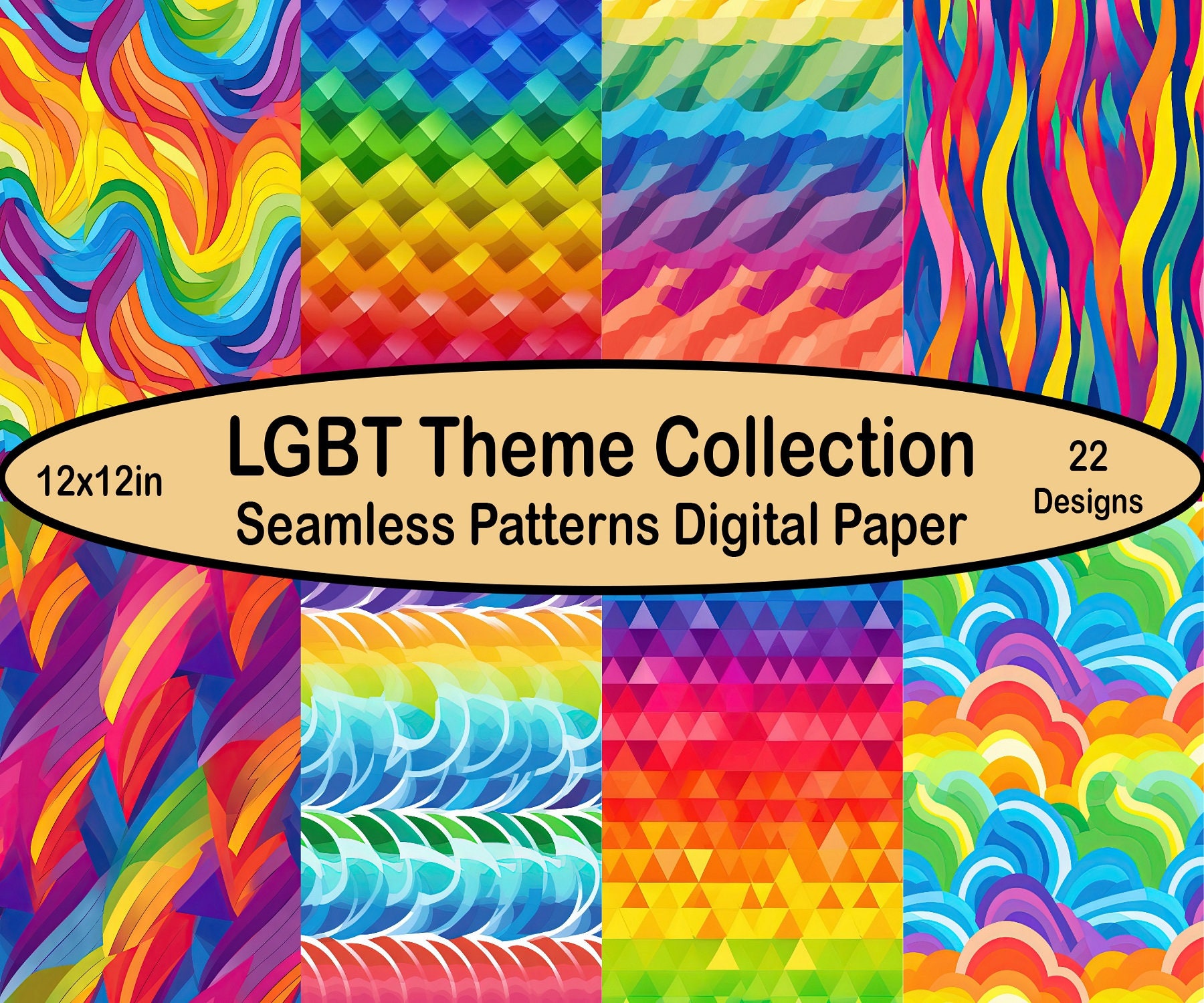 LGBT Pride Seamless Patterns Digital Art Design Background Paper Pack ...