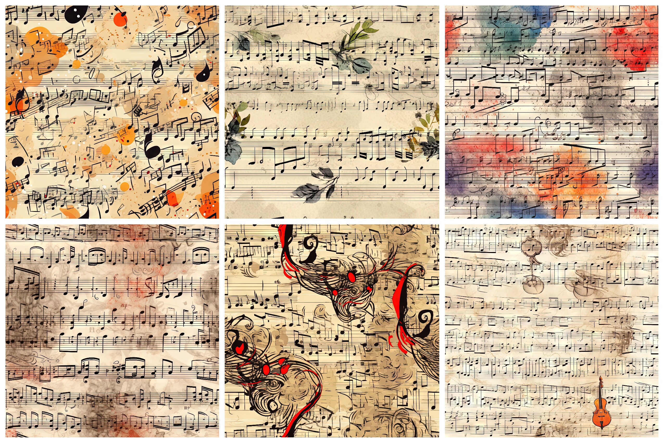 Musical Sheet Music Theme Digital Art Design Background Paper Pack - 26 ...