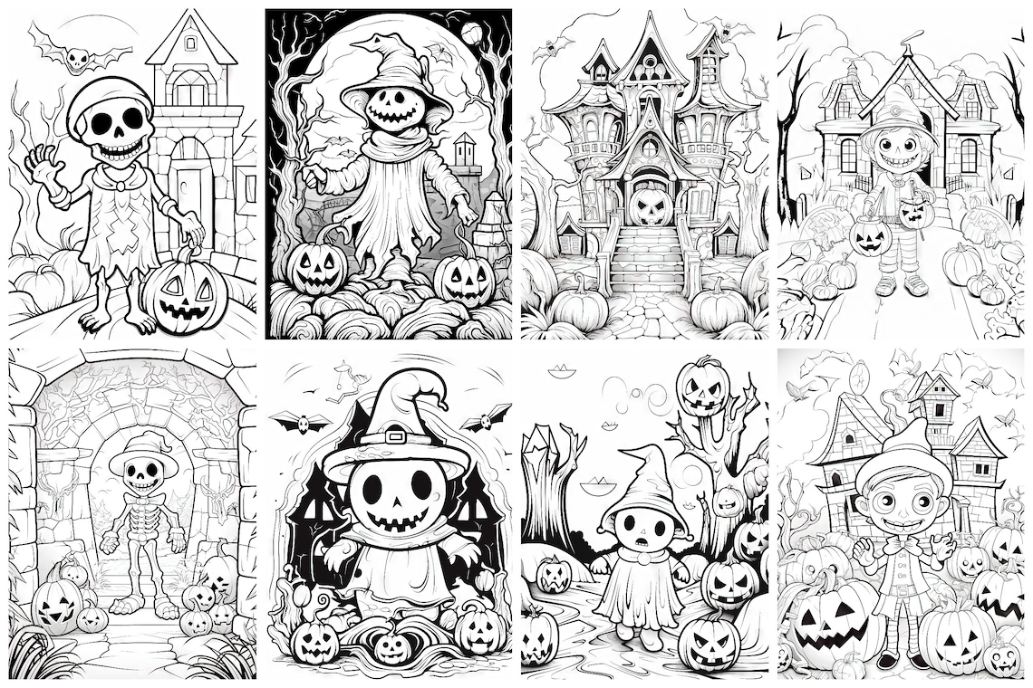 Halloween Kids Coloring Pages - 40 Designs - Etsy