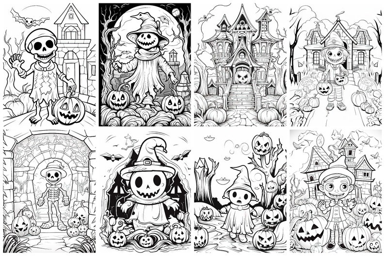 Halloween Kids Coloring Pages - 40 Designs - Etsy