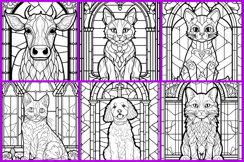 Stained Glass Coloring Pages Animal Theme - 30 Designs Pack1 - Etsy