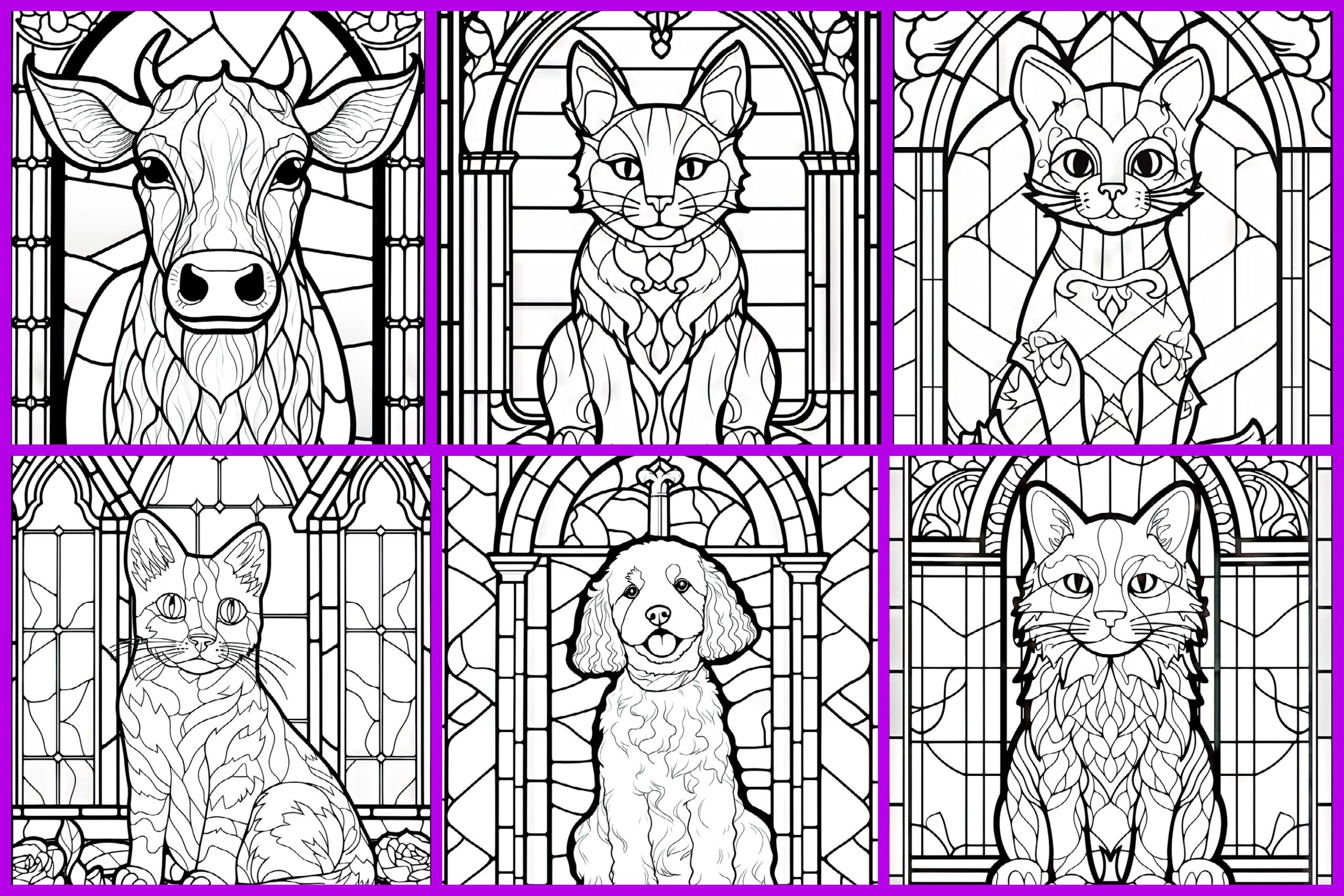 Stained Glass Coloring Pages Animal Theme - 30 Designs Pack1 - Etsy
