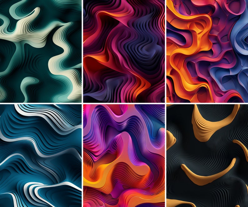 3D Contour Seamless Patterns – Digital Paper Backgrounds (12x12in ...