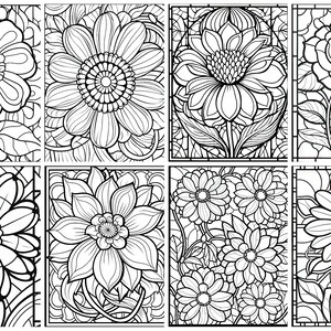 Stained Glass Coloring Pages Flower Theme - 40 Designs - Etsy